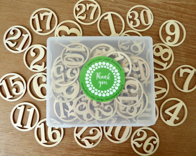 One Box of 31 Round Laser Cut Wood Number Pieces 1 Through 31 for ...