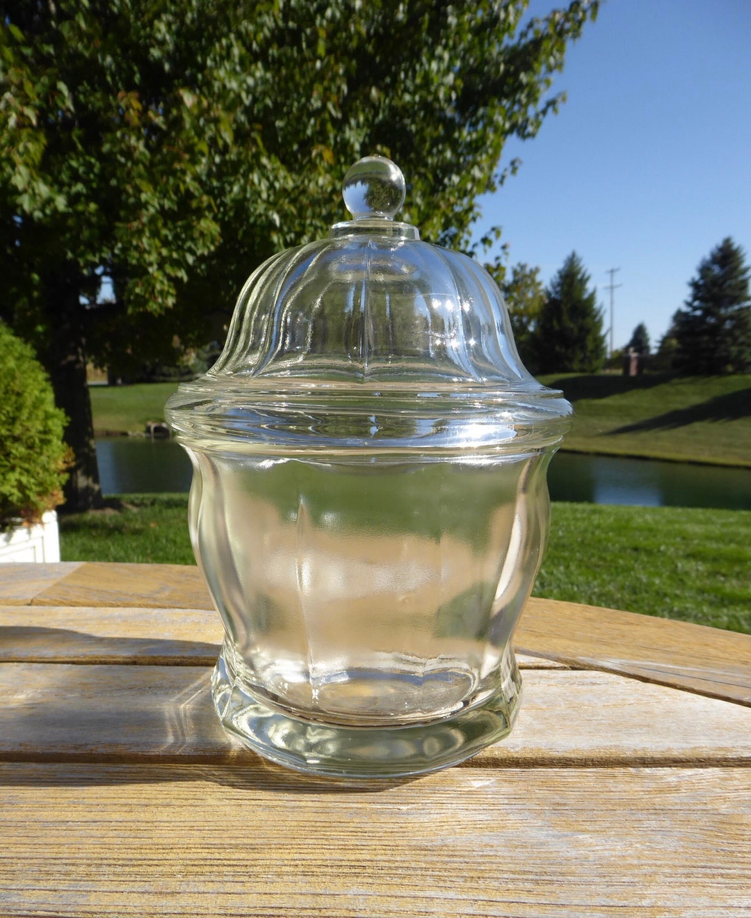 Heavy Clear Glass Ginger Jar Shaped Canister or Apothecary Jar With ...