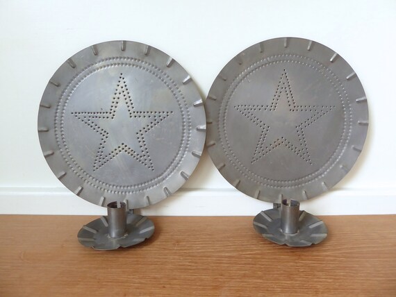 Large Rustic Pierced Tin Star Pattern Candle Sconces 9 3/4 | Etsy