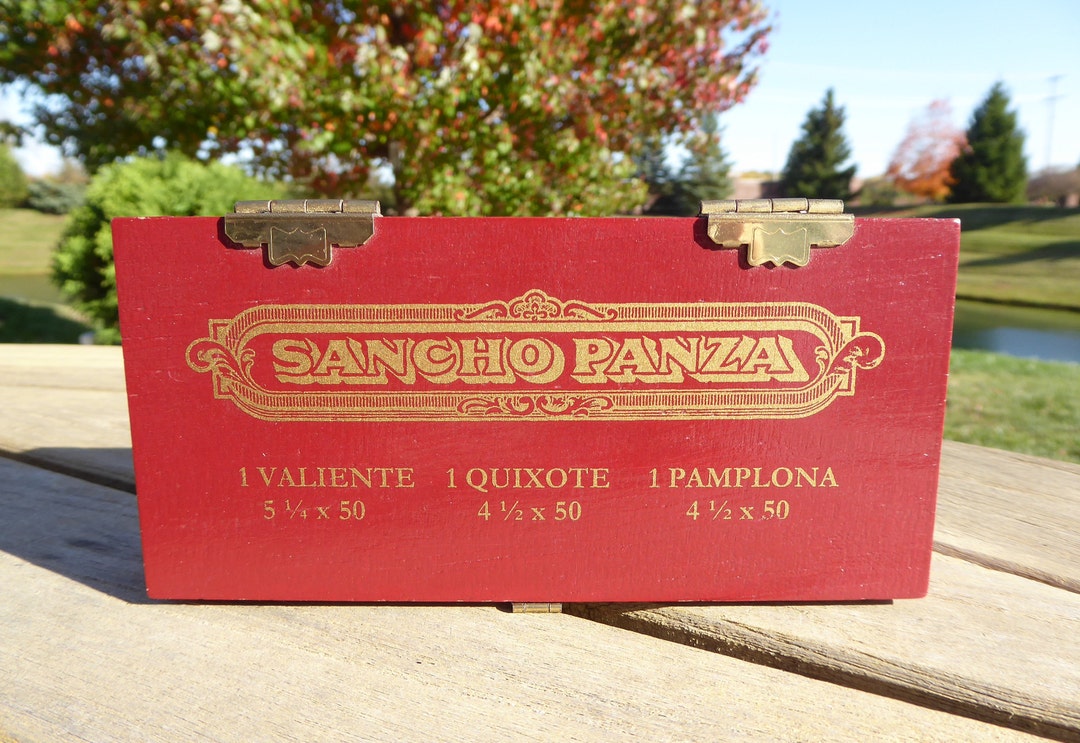 Small Wood Sancho Panza Cigar Box in Maroon and Gold With Brass Hinges ...