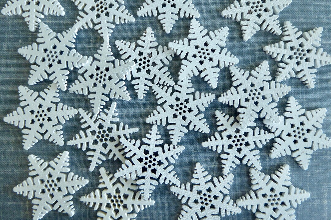 30mm White Wood Snowflakes: THIN Profile, Craft Embellishments (set of ...