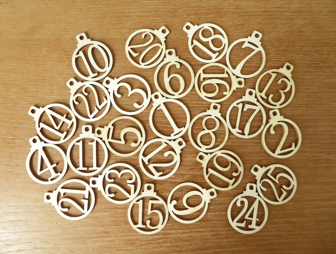 25 Round Laser Cut Wood Number Pendants Numbered 1-25 for Advent ...