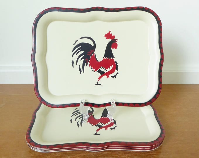 Social Supper Rooster Snack Trays in Great Condition, Set of Four - Etsy