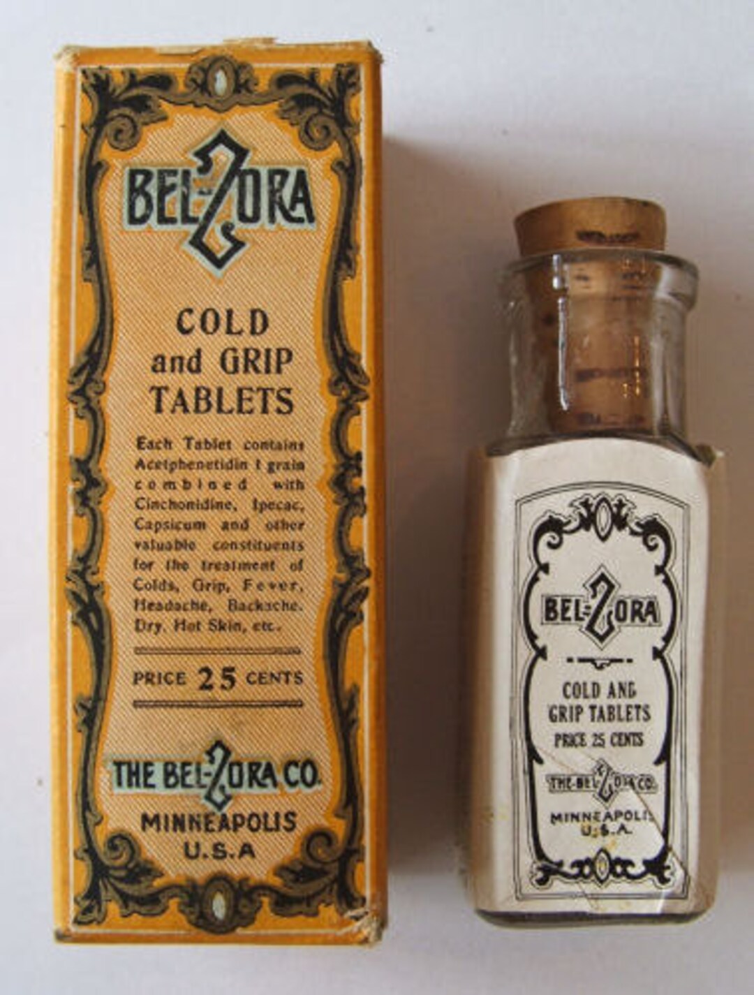 Original Antique QUACK MEDICINE Bottle BELZORA Cold & Grip Tablets ...
