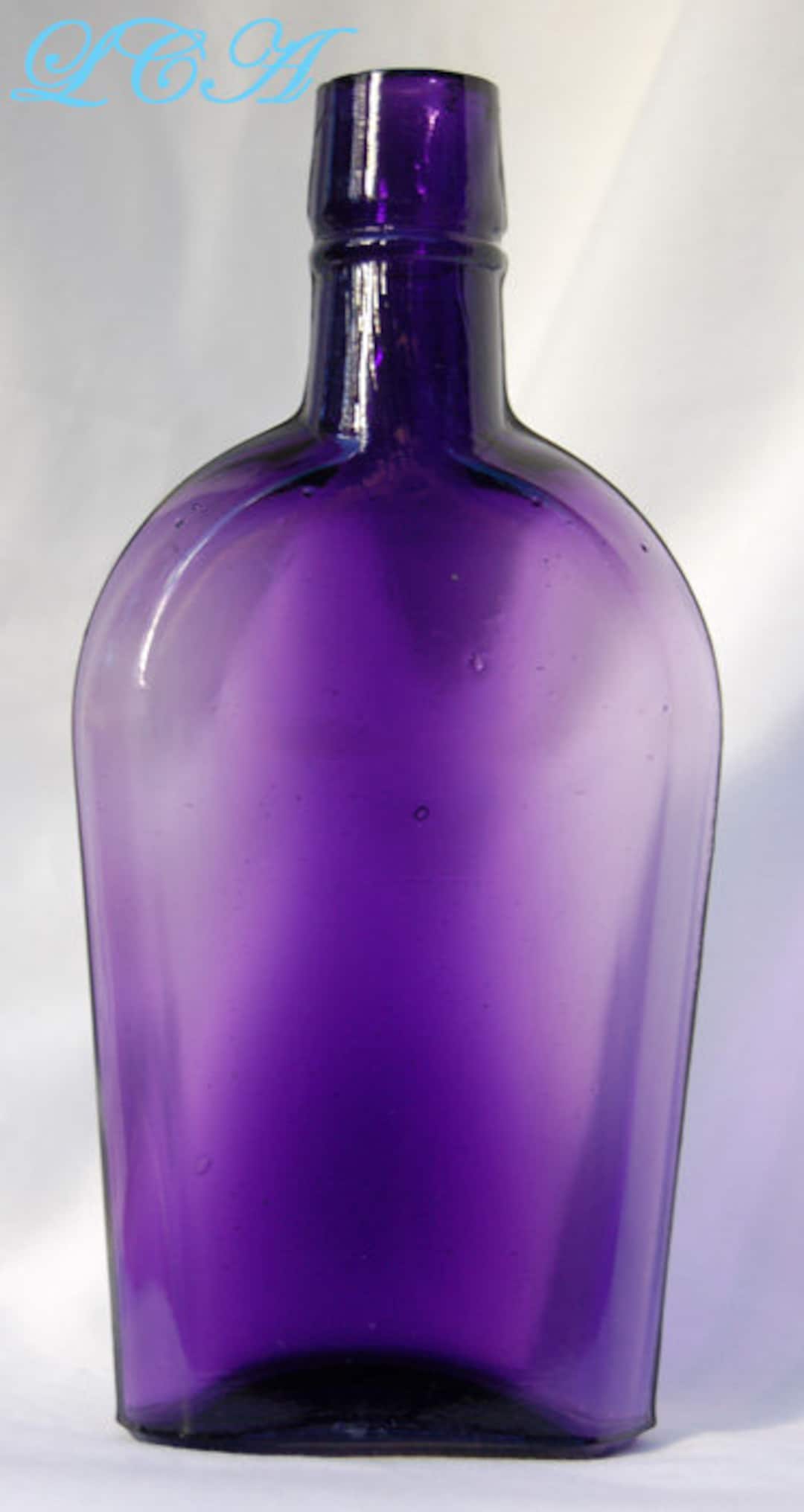 Antique Old WESTERN WHISKEY FLASK Deep Sun Colored Purple Bottle ...