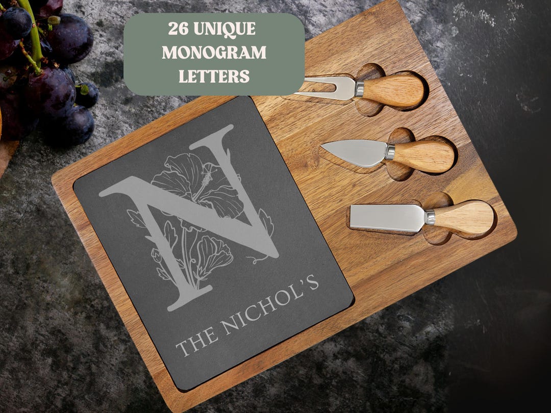 Monogrammed Cheese Board for New Couple Gift, Initial Newlywed, Wedding ...