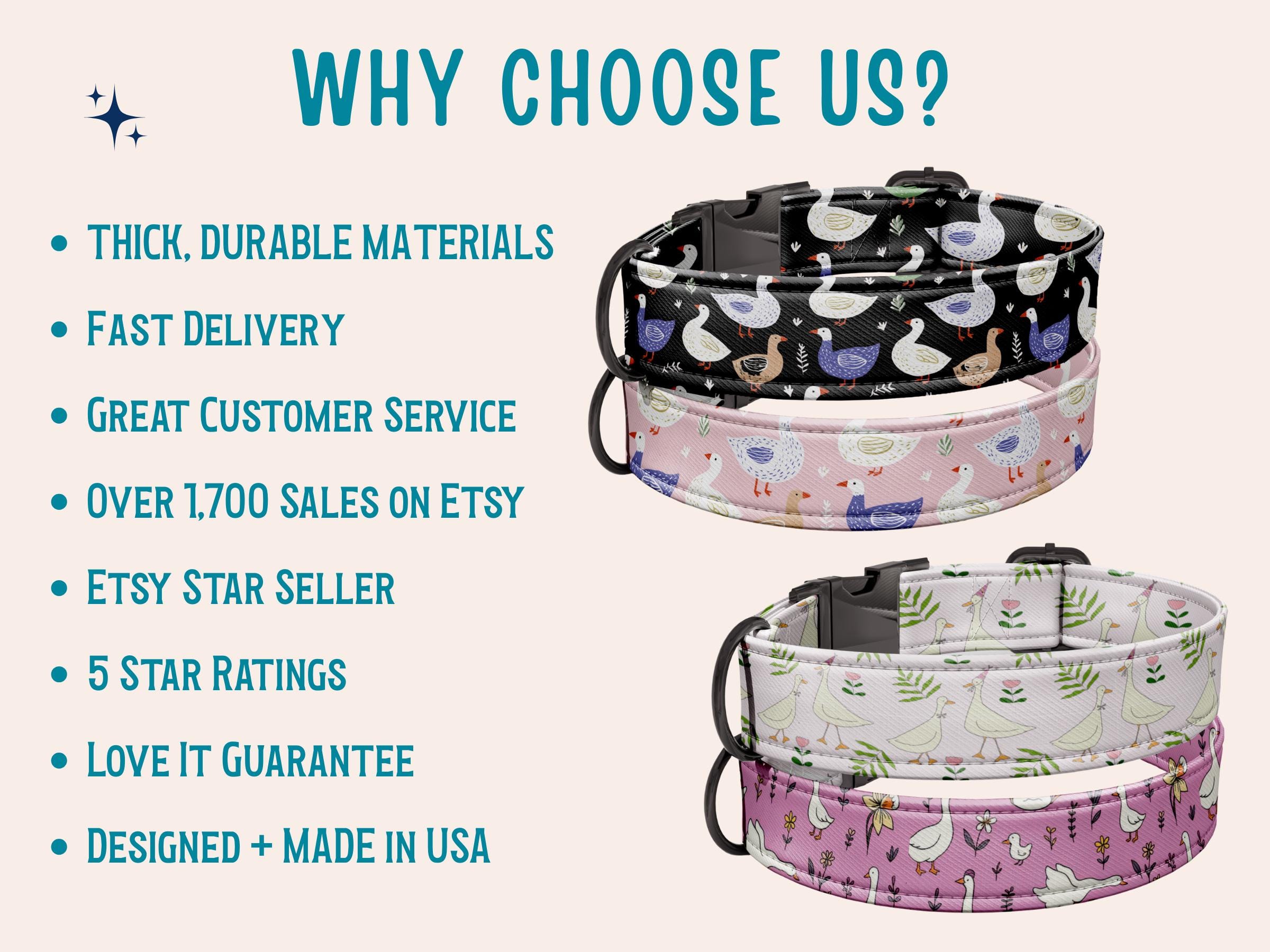 Goose Dog Collar Leash Set Personalized, Engraved Metal Buckle Dog ...