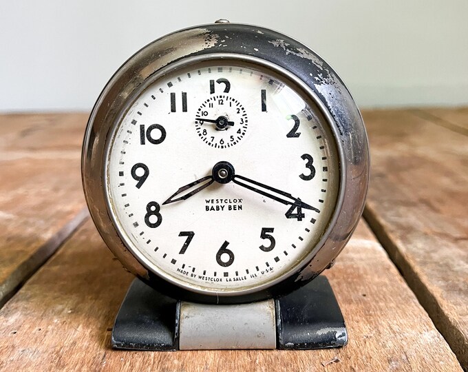 Antique Alarm Clock, Works! Westclox Baby Ben Clock, Baby Ben Style 5 ...