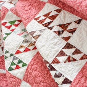 Antique Quilt, Double Pyramid Pattern Quilt, Vintage Quilt, Madder ...
