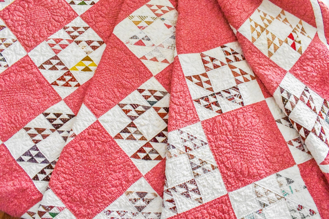 Antique Quilt, Double Pyramid Pattern Quilt, Vintage Quilt, Madder ...