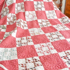 Antique Quilt, Double Pyramid Pattern Quilt, Vintage Quilt, Madder ...
