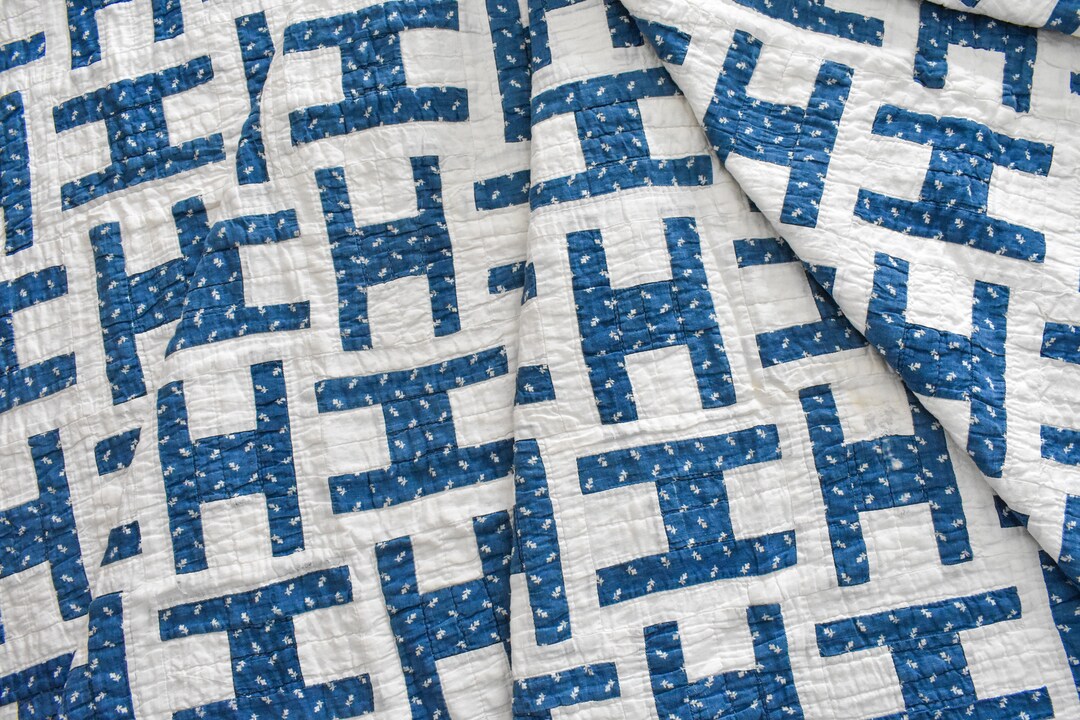 Antique Quilt, Cadet Blue, Letter H Quilt, 80 X 72 Handstitched Vintage ...