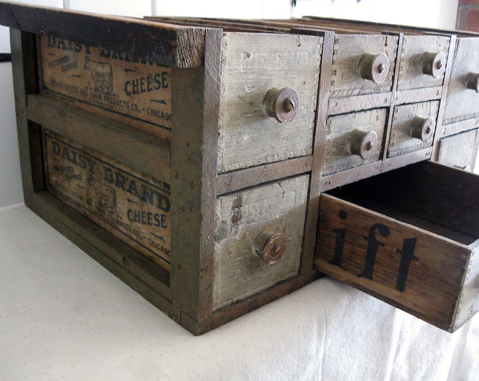 Antique Cheese Box Cabinet, Handmade Storage Organizer, 9 Drawer ...