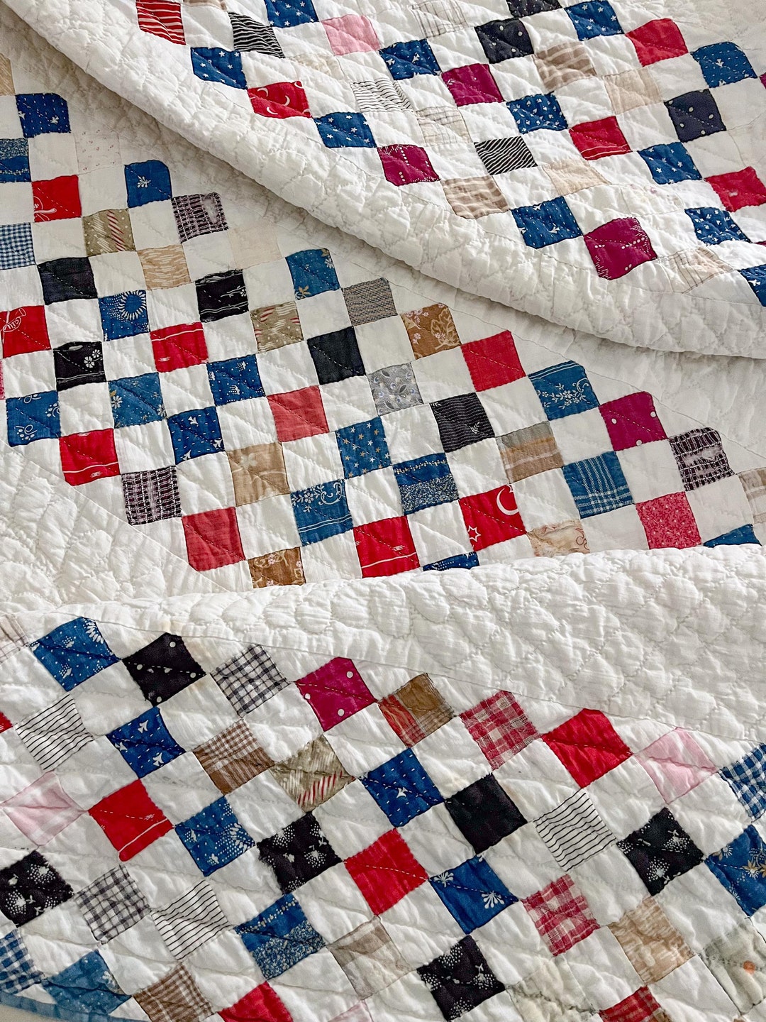 Antique Quilt, Checkerboard With Bars Quilt, Postage Stamp Quilt, Hand ...