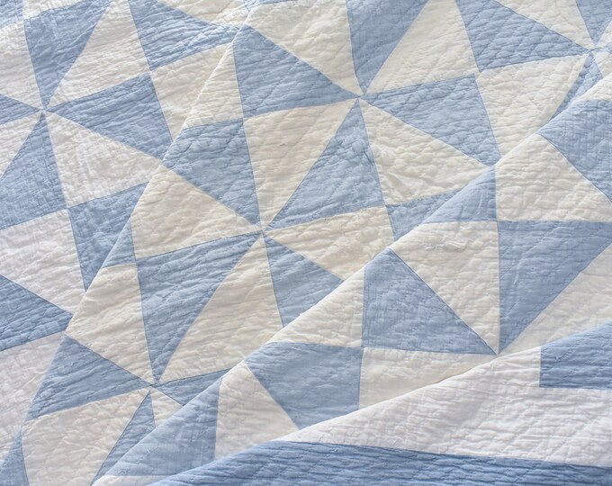 Antique Quilt, Blue and White Pinwheel Quilt, Chambray Blue Quilt ...