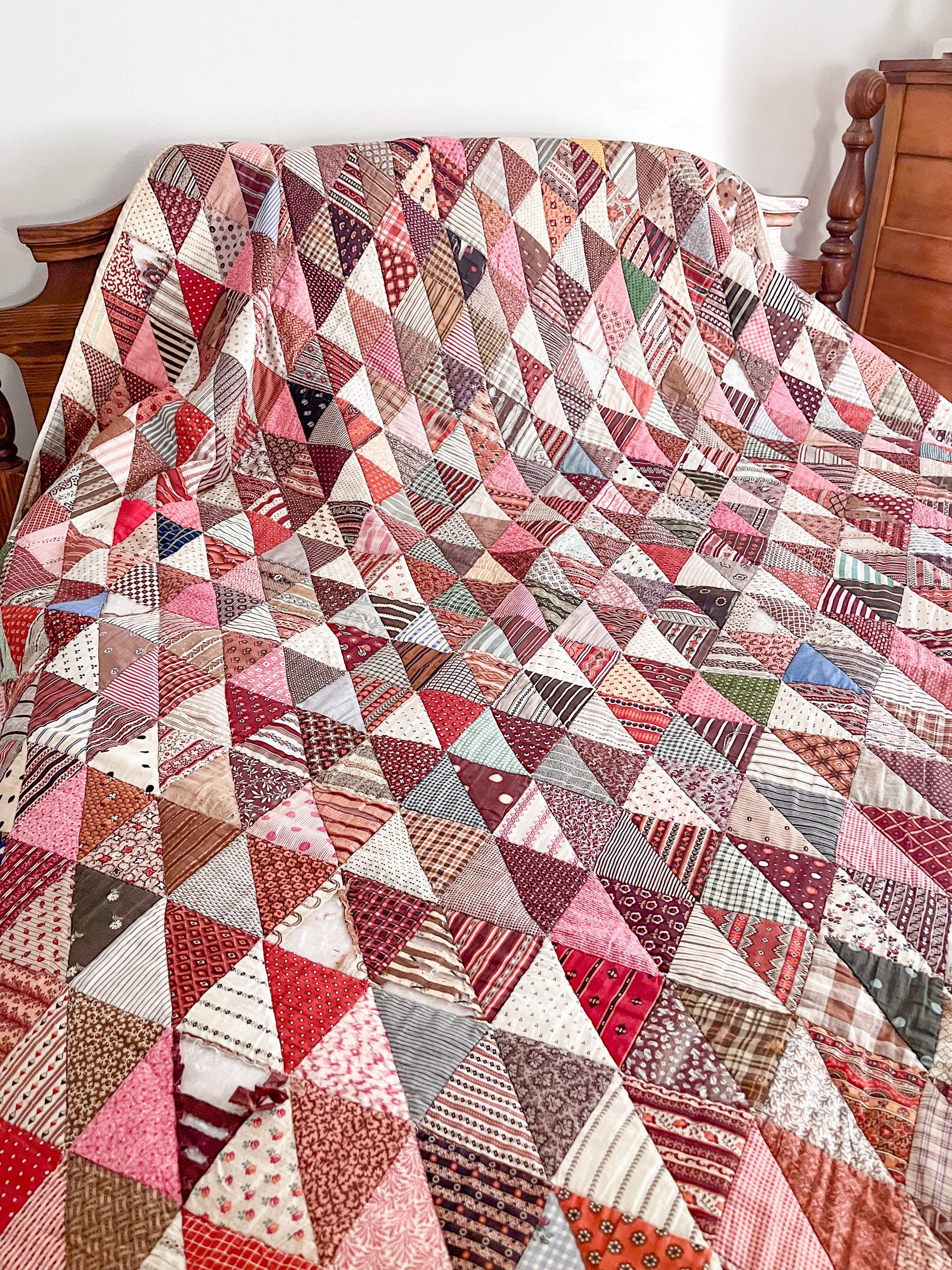 Antique Triangles Quilt, 1800s Fabrics, Slashed Diagonal Pattern Quilt ...