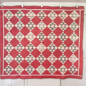 Antique Quilt, Double Pyramid Pattern Quilt, Vintage Quilt, Madder ...