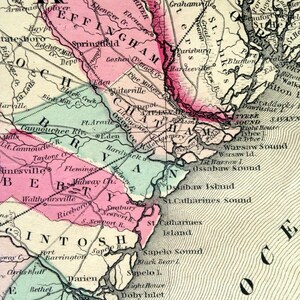 Antique Map of Alabama and Georgia, 1863 Johnsons Family Atlas, Genuine ...