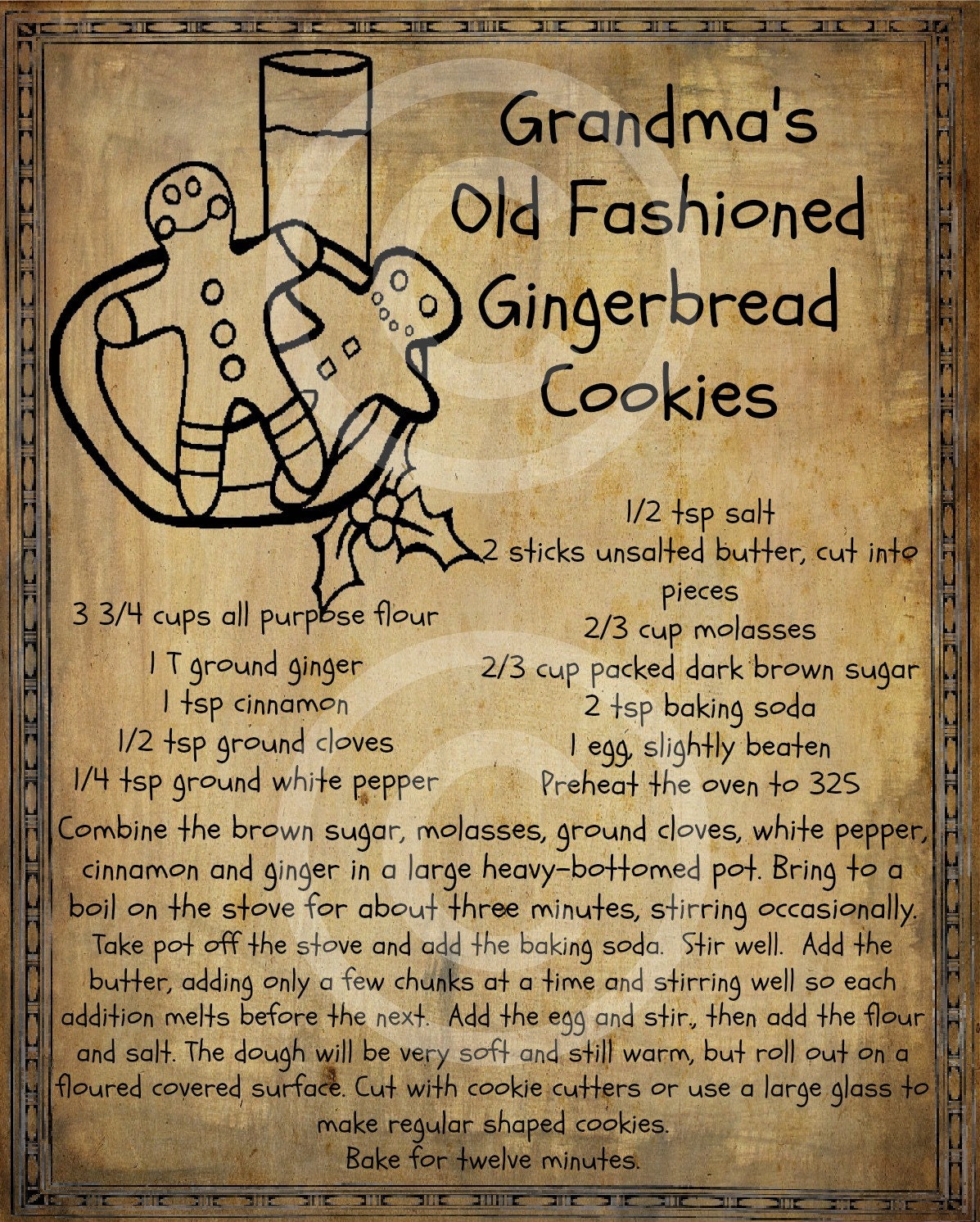 Primitive Gingerbread Man Cookie Recipe Pantry Logo Label Jpeg Digital ...
