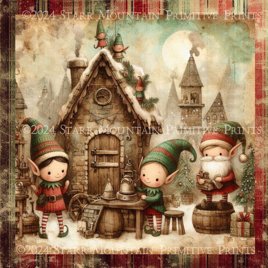 Primitive Farmhouse Whimsical Elf Elves Santa Claus North Pole ...