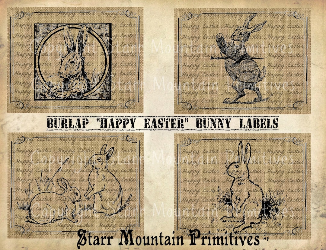 Primitive Burlap Bunny Bunnies Rabbit Hare Happy Easter Spring Jpeg ...