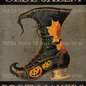 Primitive Colonial Halloween Witch Salem Boot Makers Tavern Sign ...