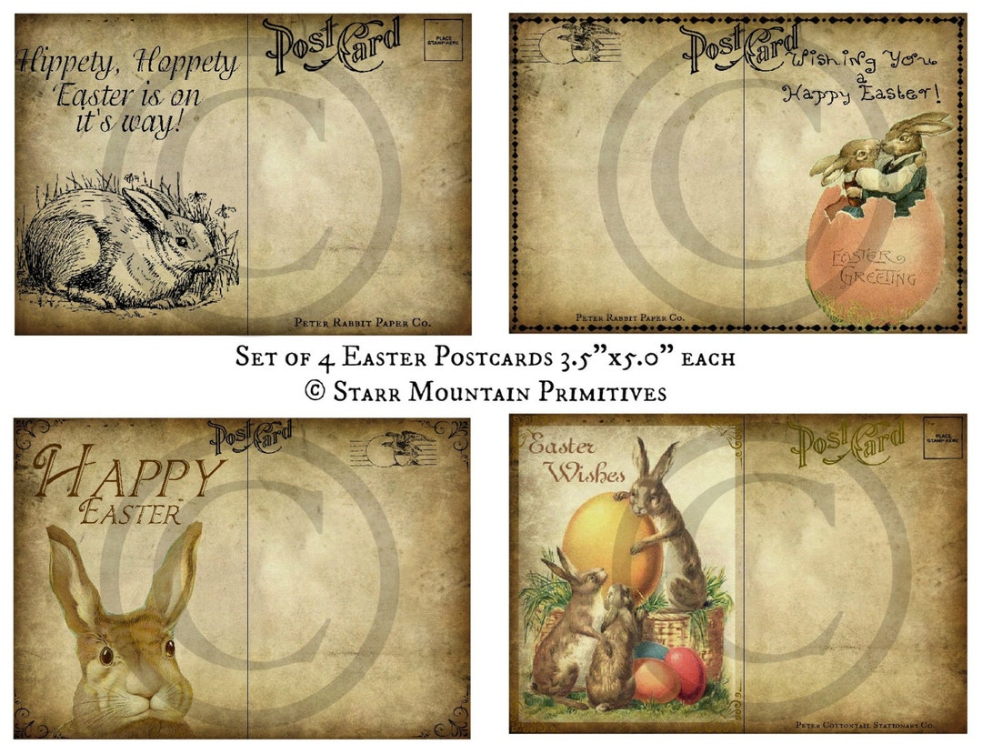 Primitive Easter Postcards Bunny Bunnies Rabbit Hare Spring Jpeg ...