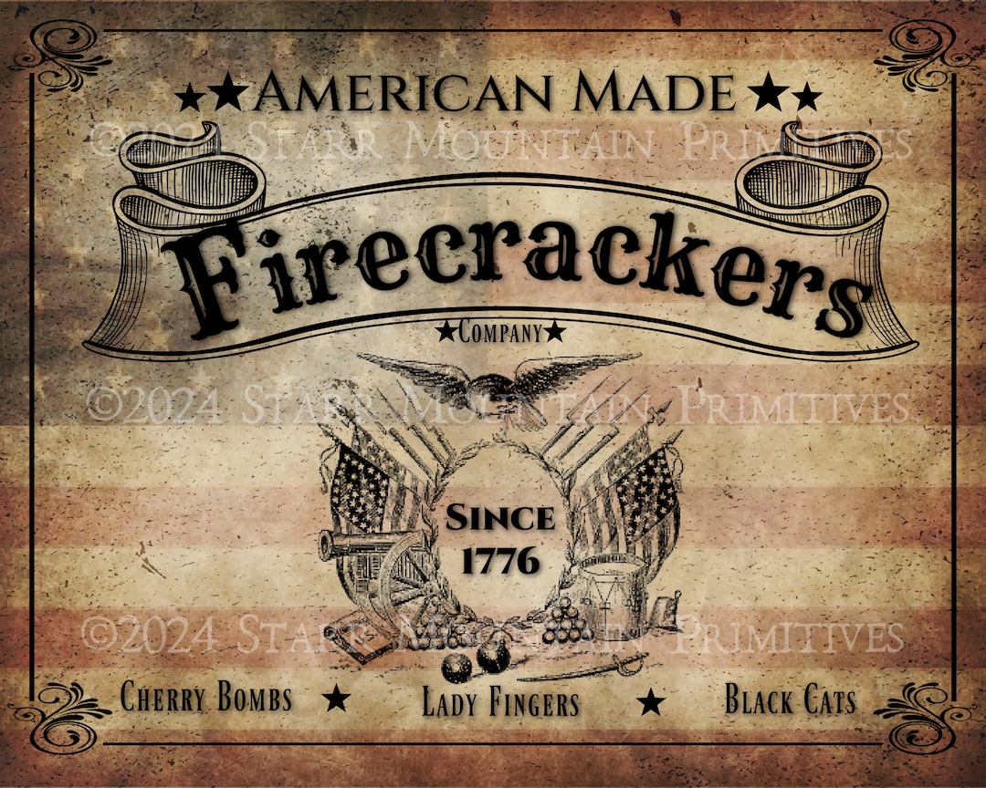 Primitive Colonial Patriotic Firecrackers Co. Fireworks Printable Jpeg ...