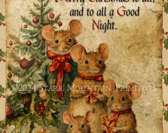 Primitive Vintage Mouse Christmas Blessings Tree Presents Printable ...