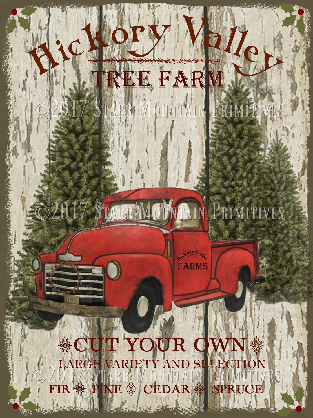 Primitive Farmhouse Christmas Red Truck Tree Farm Label Jpeg Digital ...