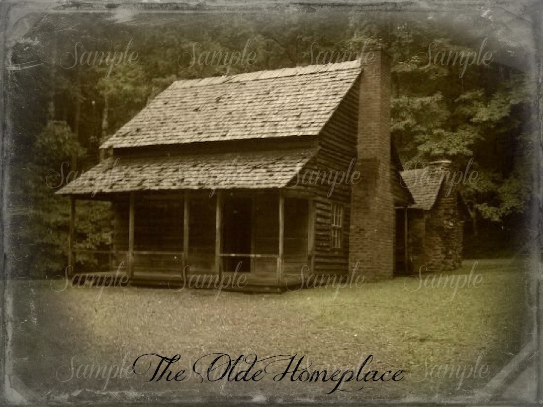 Primitive Log Cabin Homeplace Cades Cove Tn Print Feedsack Logo Pantry ...