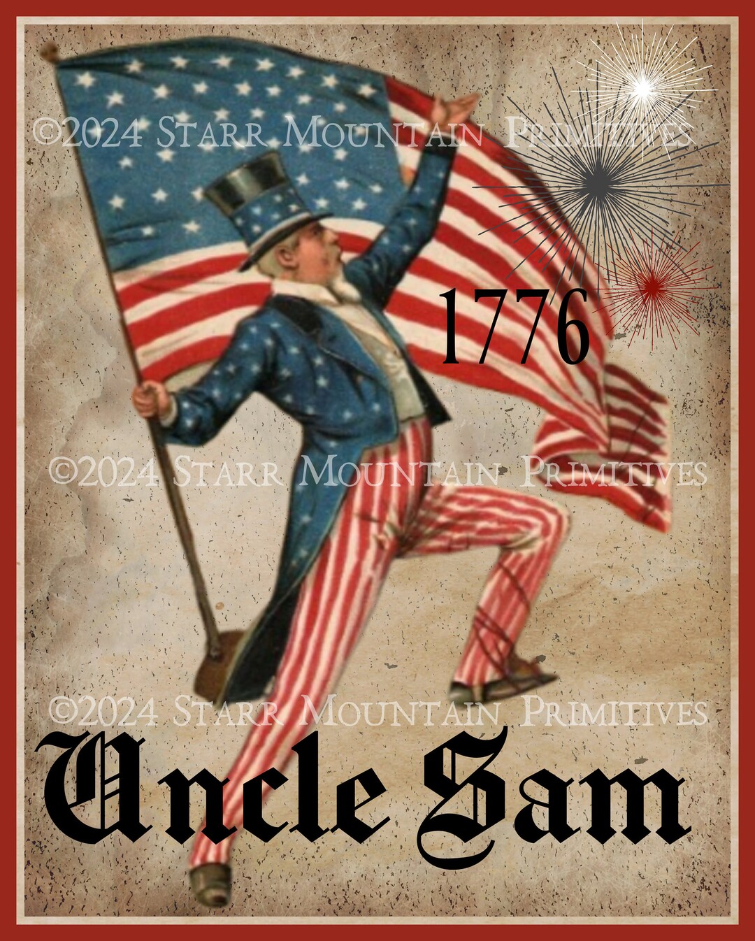 Primitive Colonial Patriotic Uncle Sam 1776 July 4th Printable Jpeg 300 ...