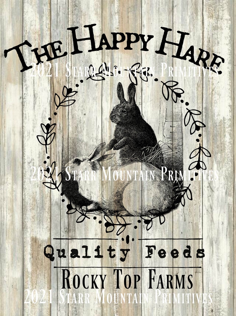 Primitive Farmhouse Hare Bunny Rabbit Feed Jpeg Digital Image Feedsack ...