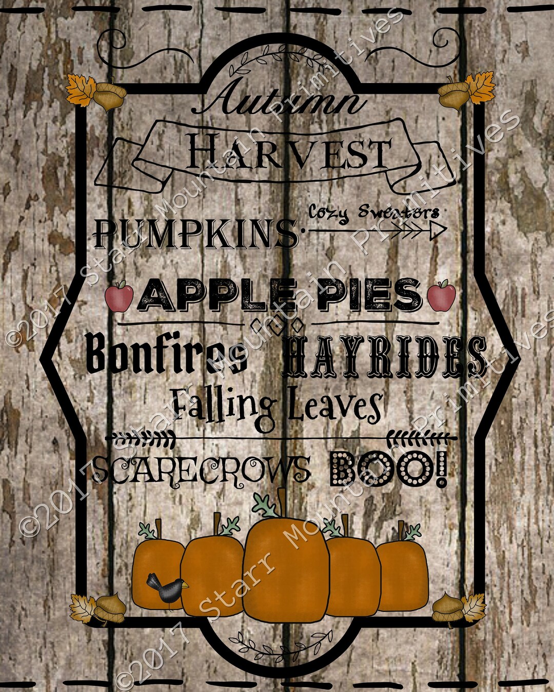 Primitive Autumn Fall Sayings Word Art Typography Pumpkins Leaves Label ...