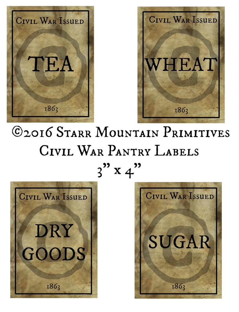 Primitive Civil War Issued Dry Goods Pantry Labels Jpeg Digital Tea ...