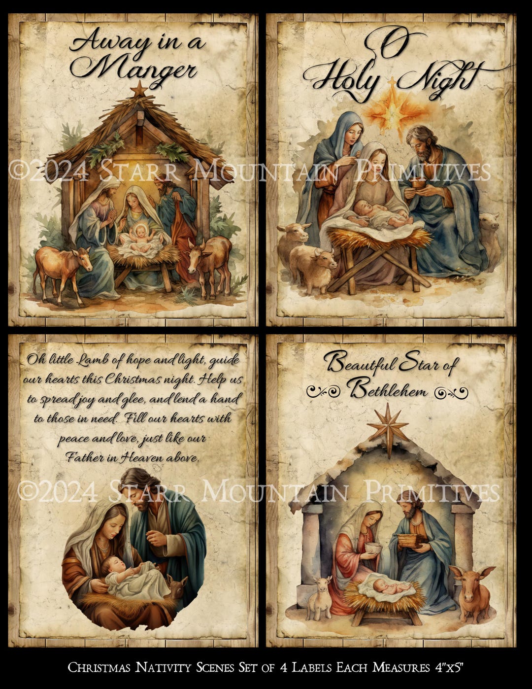 Primitive Religious Christmas Nativity Scene Baby Jesus Mary Joseph ...