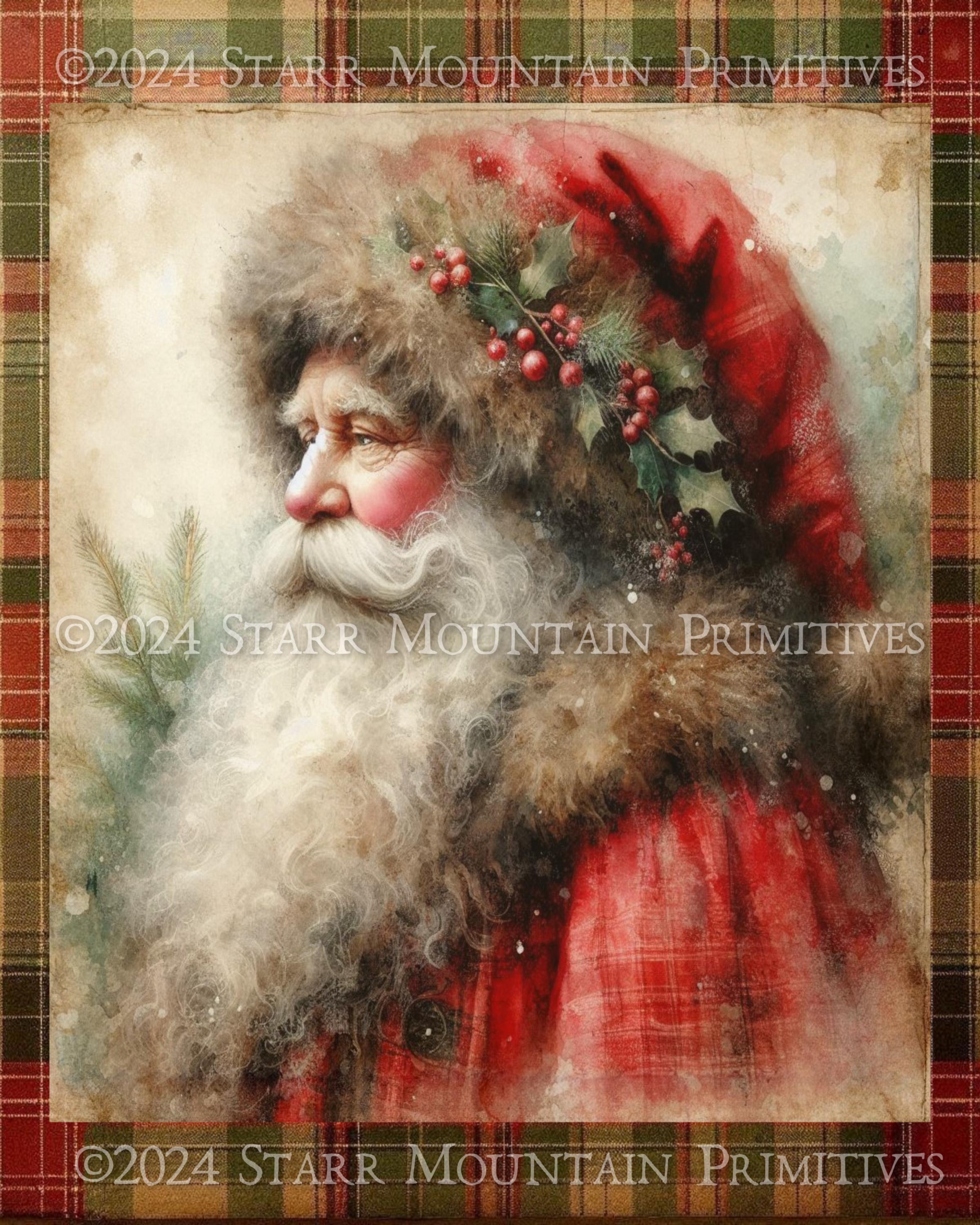 Primitive Farmhouse Old World Santa Claus Christmas Plaid Belsnickel ...