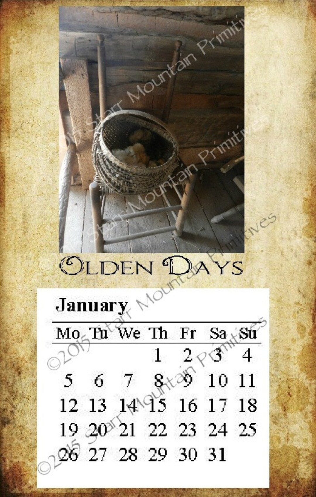 Primitive Vintage 2018 Printable Calendar Kit Olden Days Ladderback ...