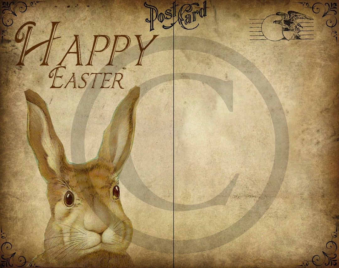 Primitive Vintage Easter Postcard Jpeg Digital Image Feedsack Logo for ...