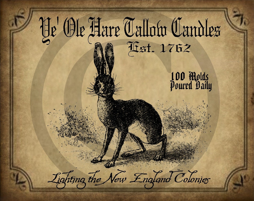 Primitive Colonial Ye Ole Hare Tallow Candle Bunny Spring Jpeg Digital ...