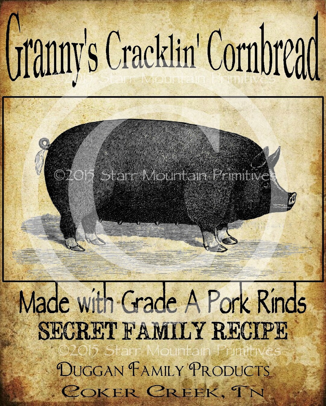 Primitive Pig Hog Cracklin Bread Cornbread Label Jpeg Digital Image ...