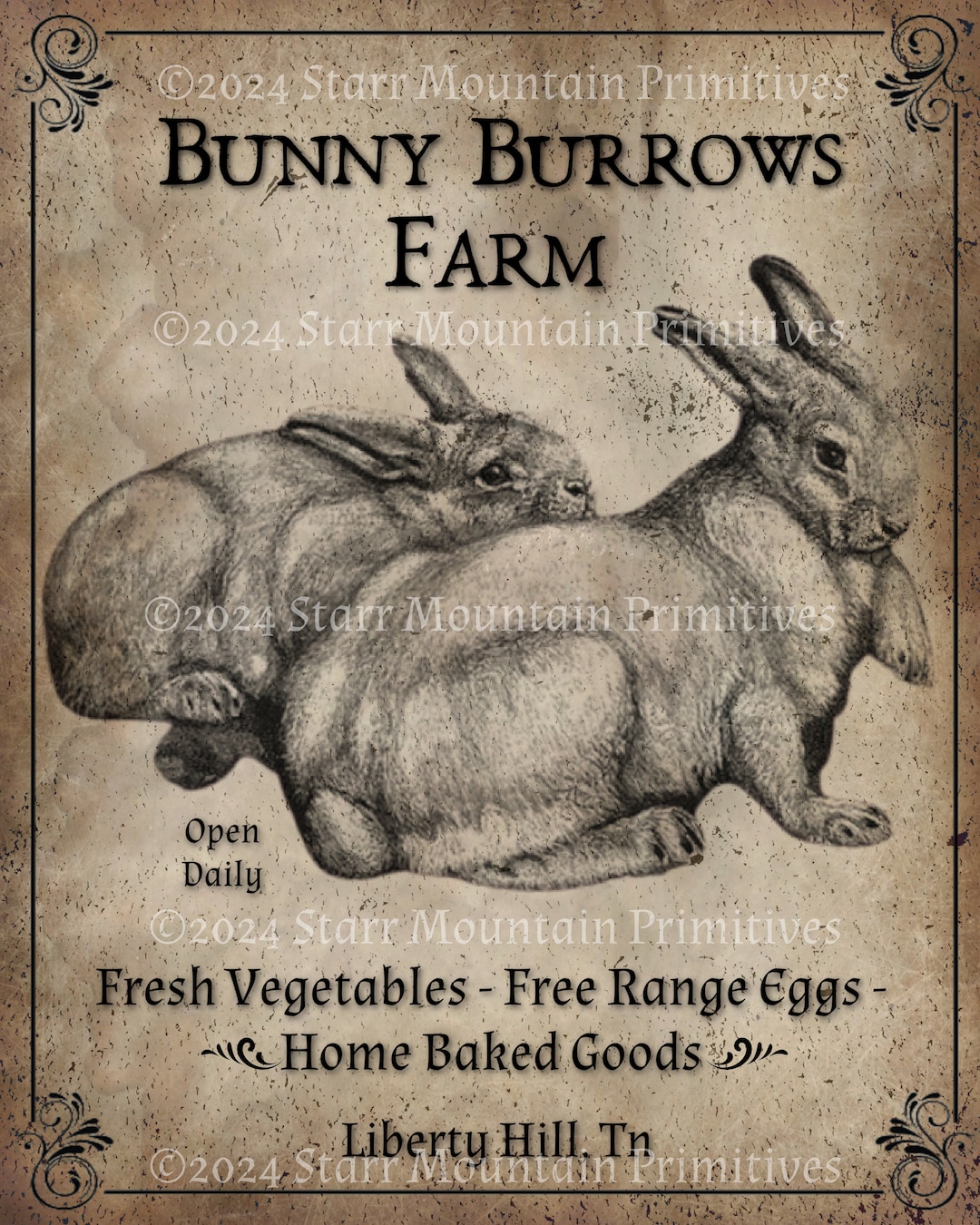 Primitive Vintage Bunny Burrows Farm Rabbit Printable Jpeg 300 DPI ...