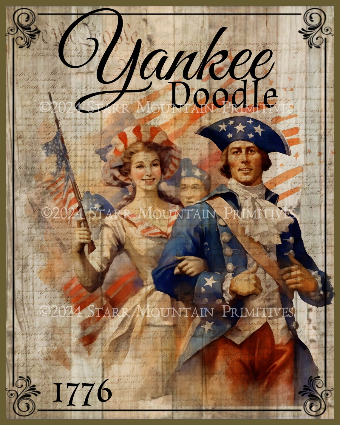 Primitive Colonial Patriotic Yankee Doodle 1776 July 4th Printable Jpeg ...