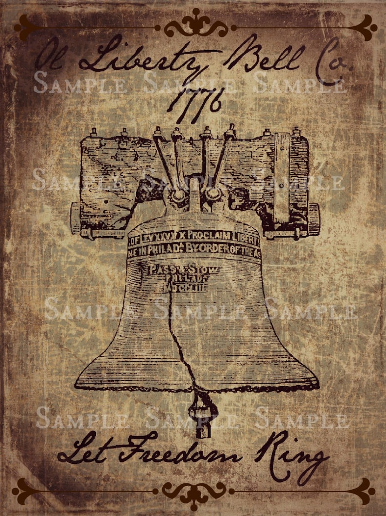 Primitive Vintage Liberty Bell Jpeg Digital Image Feedsack Logo for ...