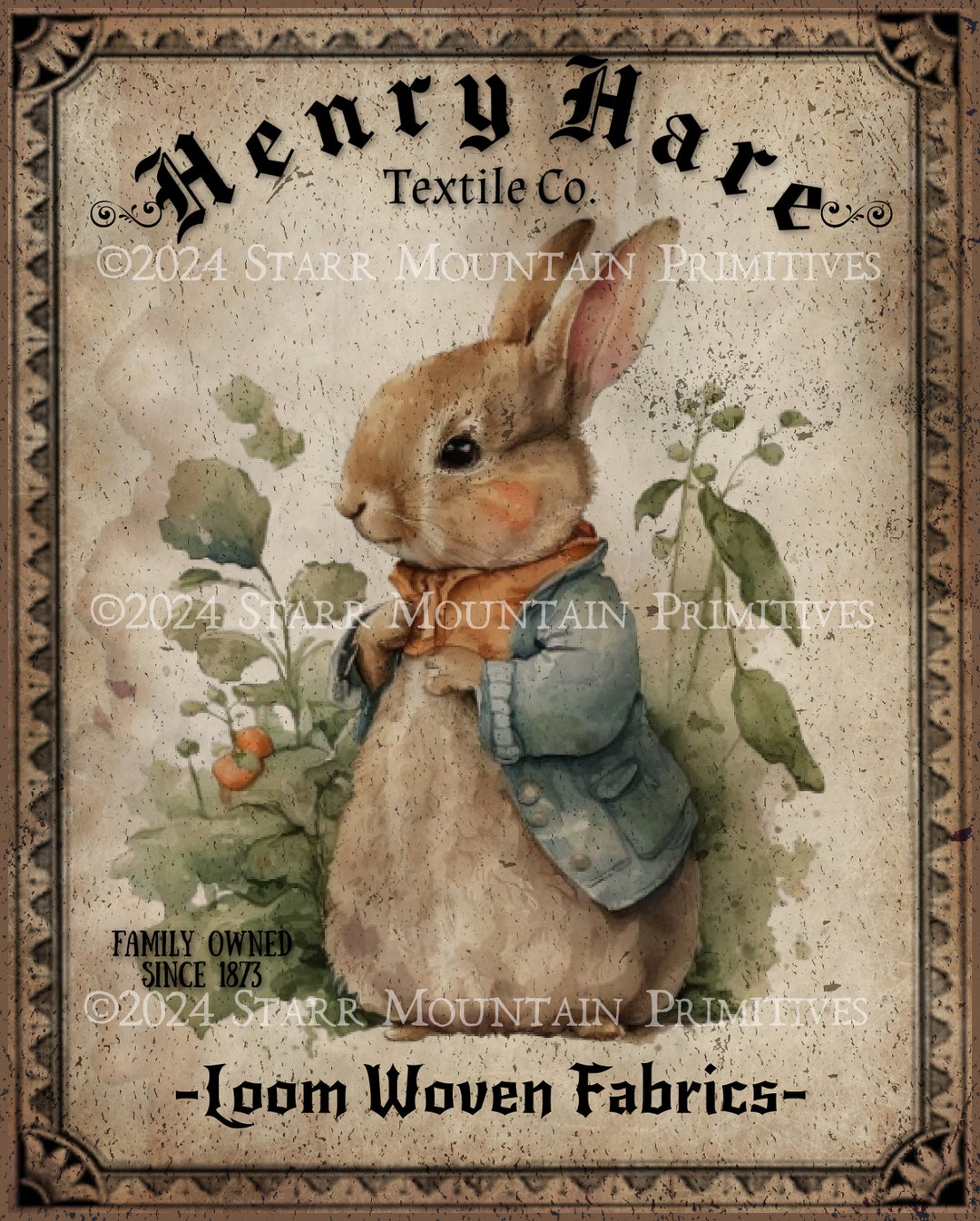Primitive Vintage Henry Hare Textile Company Bunny Rabbit Printable ...
