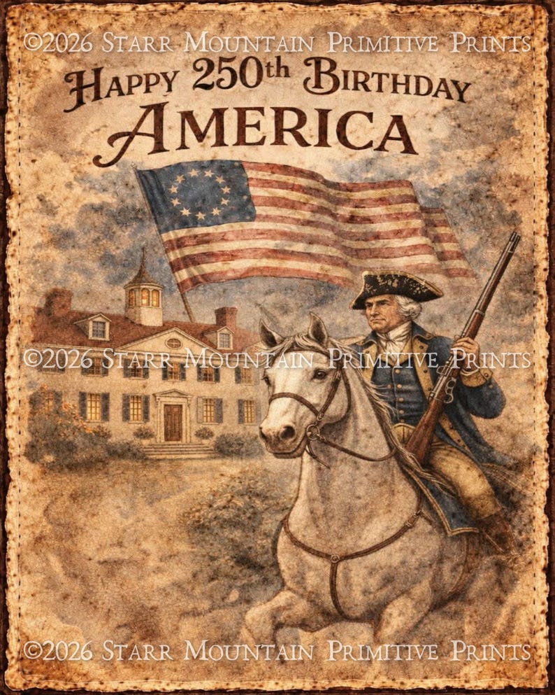 Primitive Patriotic Colonial George Washington America's 250th Birthday ...