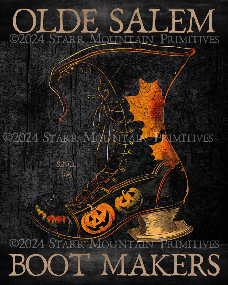 Primitive Colonial Halloween Witch Salem Boot Makers Tavern Sign ...