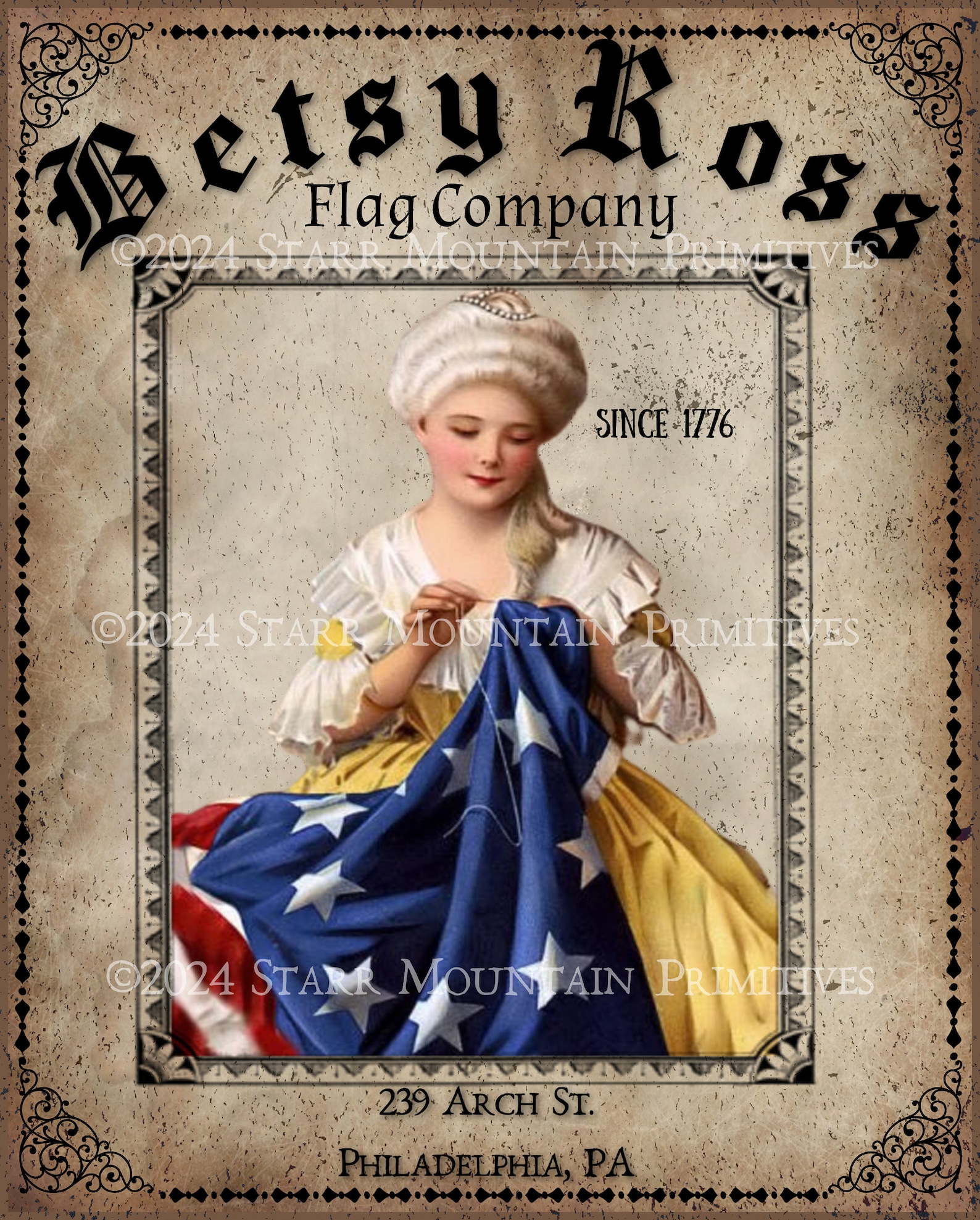 Primitive Patriotic Betsy Ross Flag Company Printable Jpeg 300 DPI ...