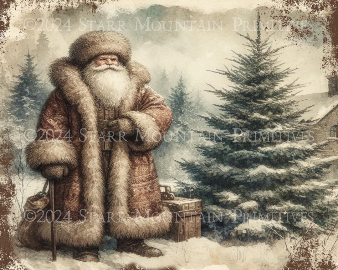 Primitive Farmhouse Old World Santa Claus Christmas Belsnickel Fir Tree ...