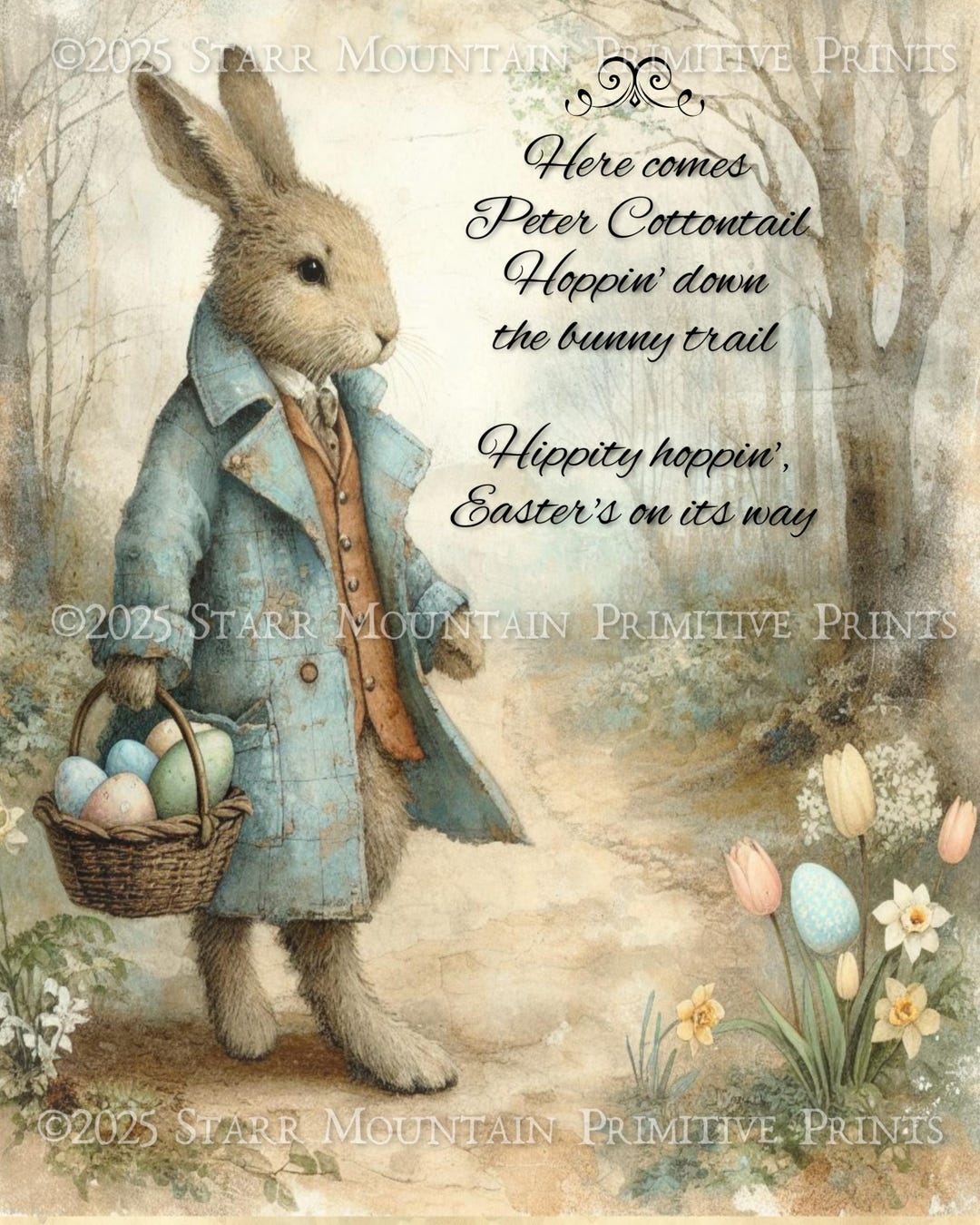 8x10 Primitive Vintage Peter Cottontail Bunny Rabbit Song Lyrics ...